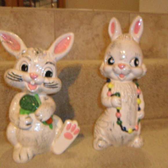 Holiday | Bunny Rabbit Figurines Kitchy Ceramic Hand Painted Vintage 1 ...